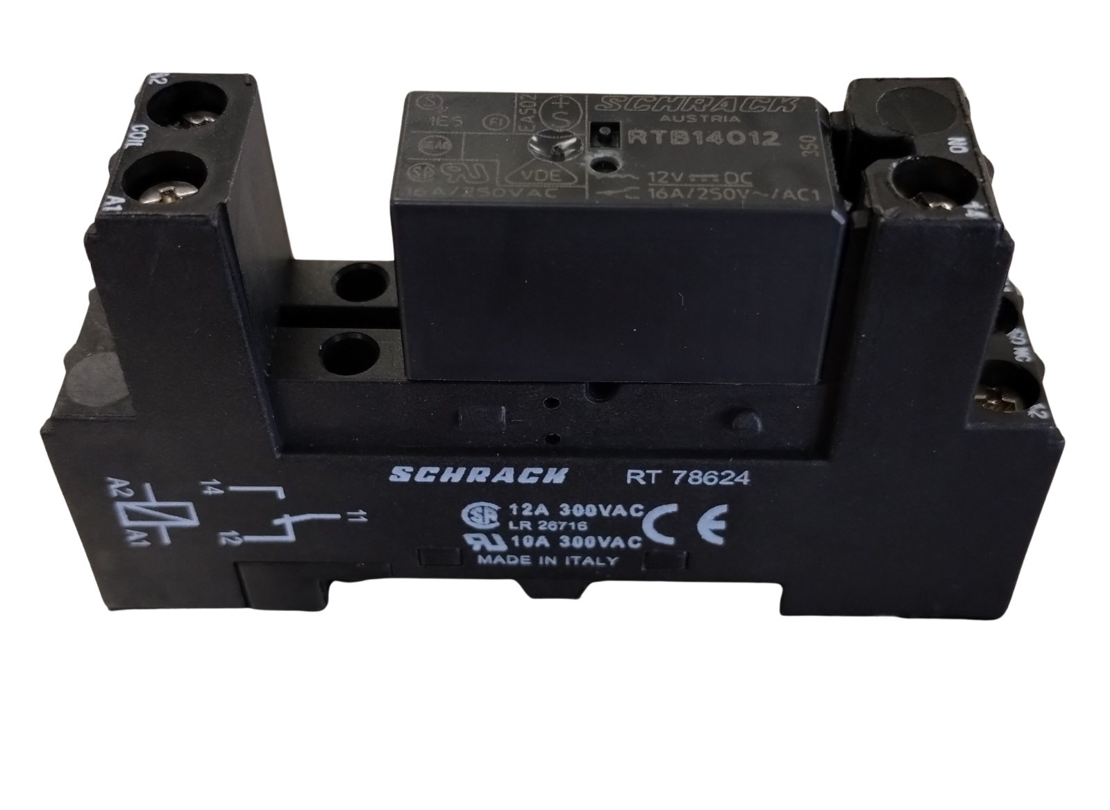 Schrack DIN Relay Socket, Screw Term, RT-78624, Schrack Relay 12Vdc 12A ...