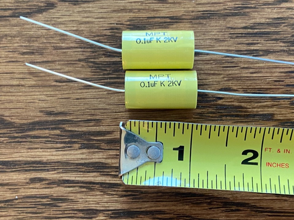 Qty 2 New .1 uf 2000v Yellow Film Capacitors Guitar Tube Amp Axial 2kv ...
