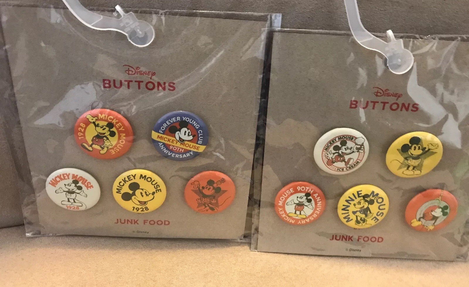Disney Mickey Mouse 2 sets of Pin Backs Buttons by Junk Food - 90th ...