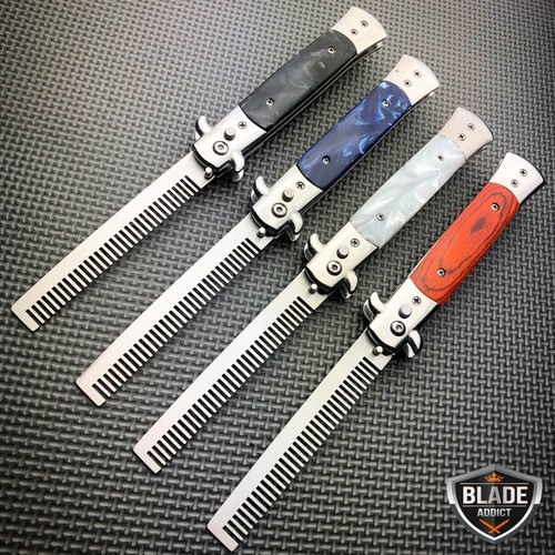 Automatic Push Button Folding Comb Barber Switchblade Pocket Knife ...