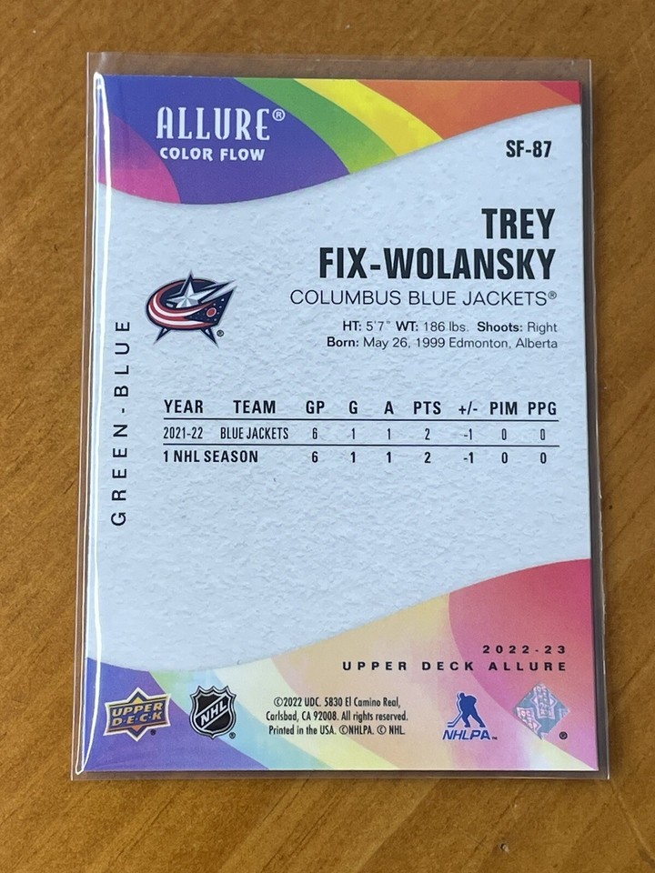 2022-23 Upper Deck Allure Color Flow Green Blue SF-87 TREY FIX-WOLANSKY ...