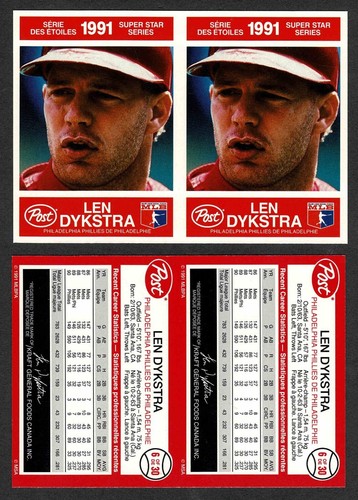 1991 Post Cereal (Canada) Phillies' Lenny Dykstra Production Proof Pair ...