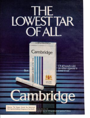 Vintage print ad Tobacco Cigarettes CAMBRIDGE Ultra Low Tar box Lowest ...