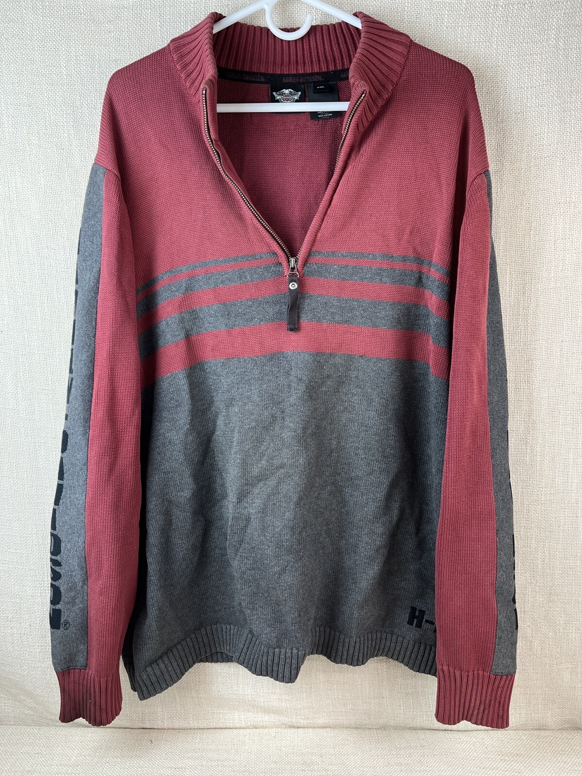 Harley Davidson Motorcycles Red And Grey Quarter Zip … - Gem