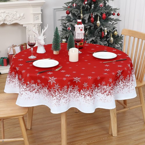 CAROMIO Round Christmas Tablecloth 60 Inch Xmas Round Table Cover, Red ...