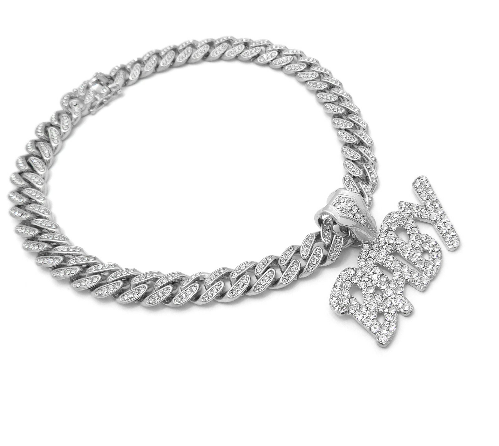 LIL BABY DIAMOND SILVER CUBAN LINK CHAIN NECKLACE HIP HOP RAPPER ICED ...