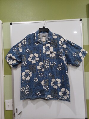 Quiksilver Men's Lg Blue/grey/wht Floral Hawaiian Aloha Shirt | eBay