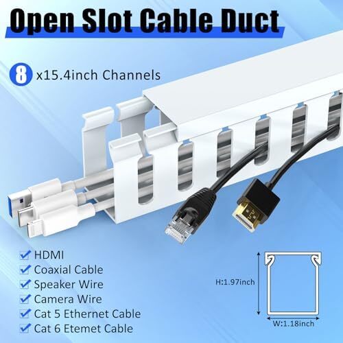 123in Open Slot Cable Raceway Duct For Desk Wire Hiding Channel 8x15 ...
