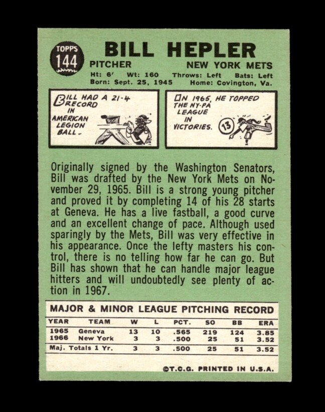 1967 Topps Set-Break #144 Bill Hepler EX-EXMINT *GMCARDS* | eBay