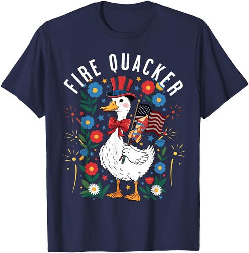 Fire Quacker Fourth of July Patriotic USA Women Boho Flower T-Shirt ...