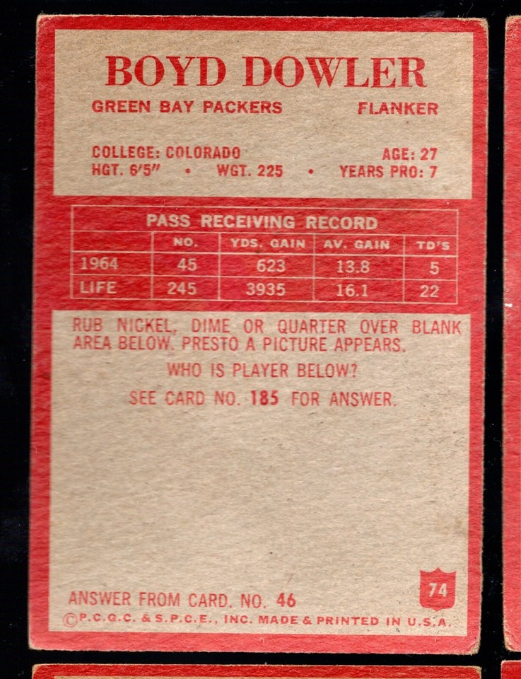 1965 Philadelphia #74 Boyd Dowler Green Bay Packers | eBay