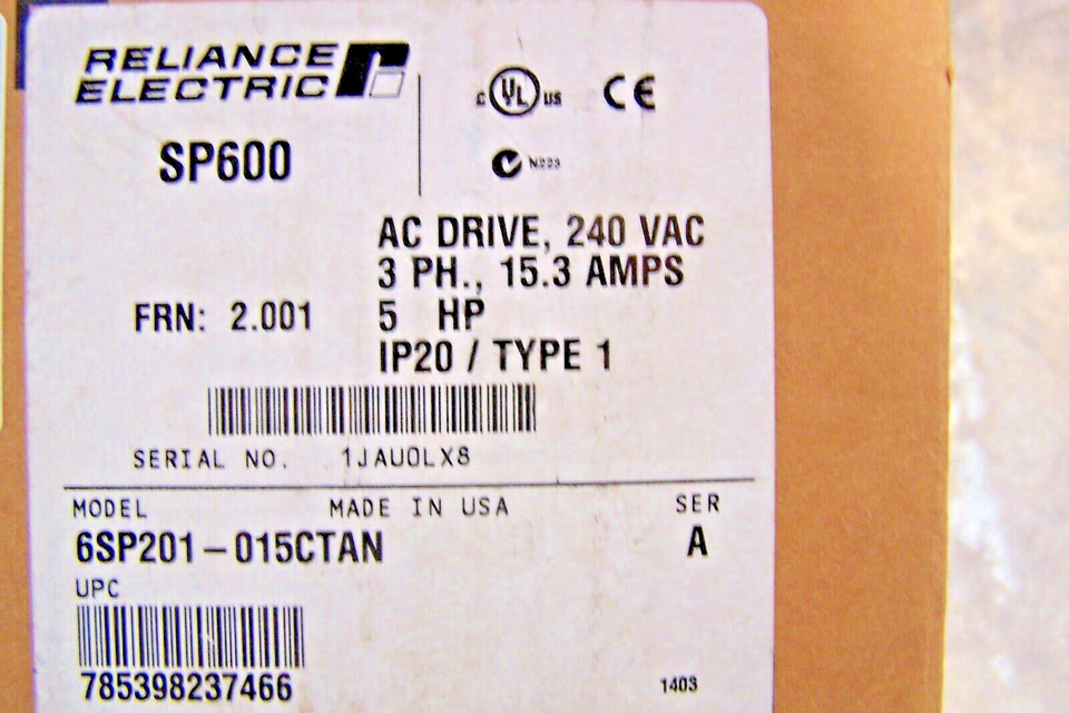 🔥 NEW RELIANCE SP600 5 HP AC DRIVE 240 VAC 3Ø 6SP201-015CTAN FRN 2.001 ...