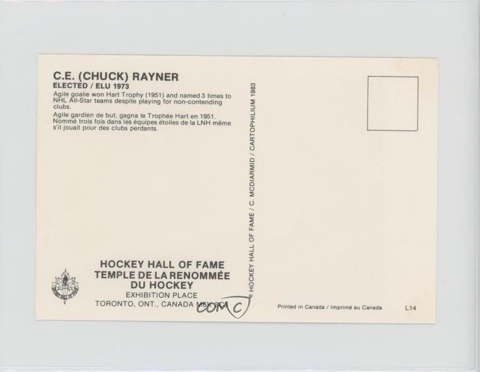 1983 Hockey Hall of Fame Postcards Chuck Rayner #L14 HOF | eBay