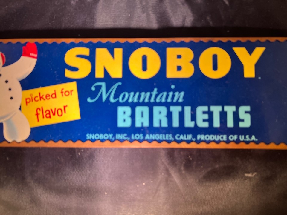 Snoboy Mountain Bartletts Crate Label Advertising Sign Framed 4" x 13.5 ...