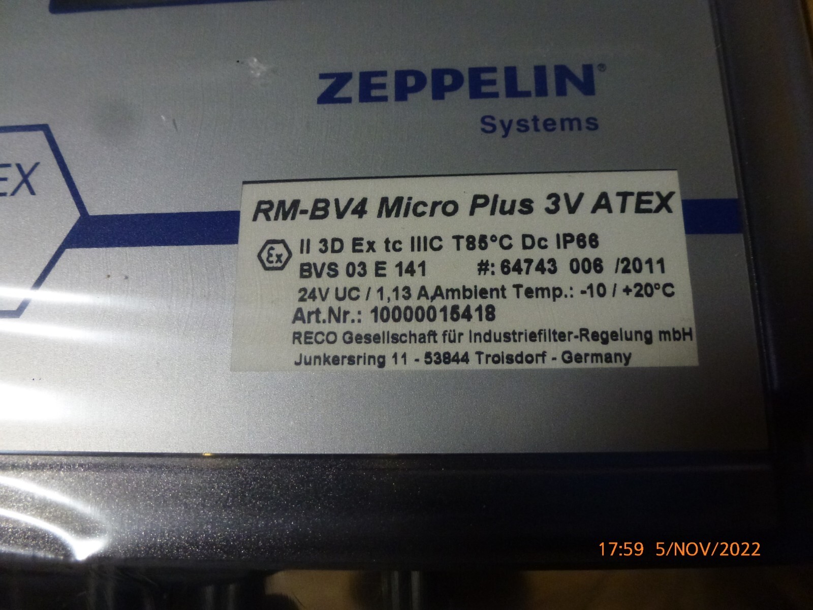 Zeppelin Filter Control RM-BV4 Micro Plus 3V ATEX Nepal | Ubuy