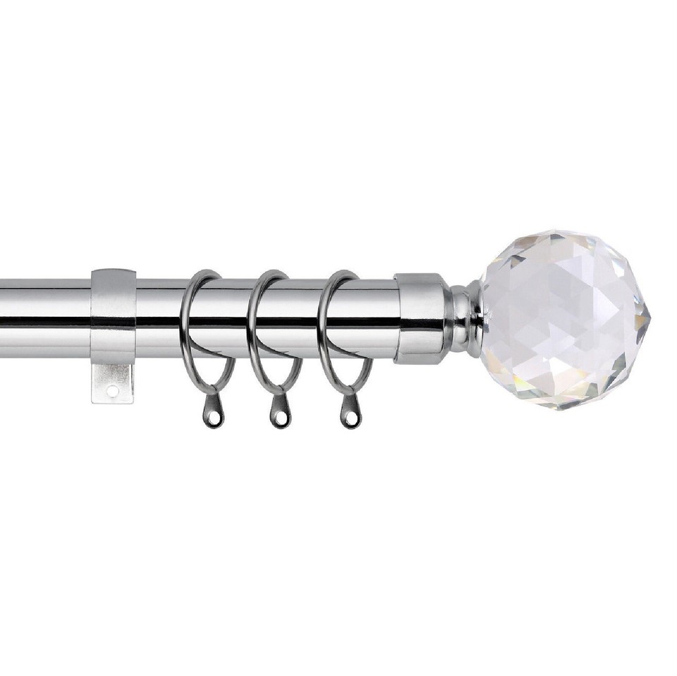 Extendable Metal Curtain Pole Includes Superior 60mm Finials, Rings ...