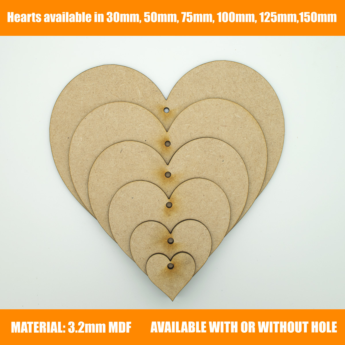 Wooden MDF Hearts Shape 3mm MDF, Craft Shape, Tags, With or Without ...