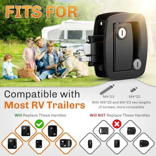 Black RV Paddle Entry Door Lock Latch Handle Knob Deadbolt NEW Camper ...