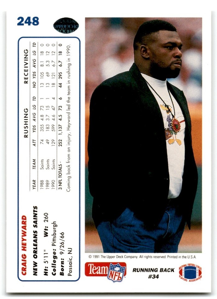 1991 Upper Deck Craig Heyward New Orleans Saints #248 | eBay
