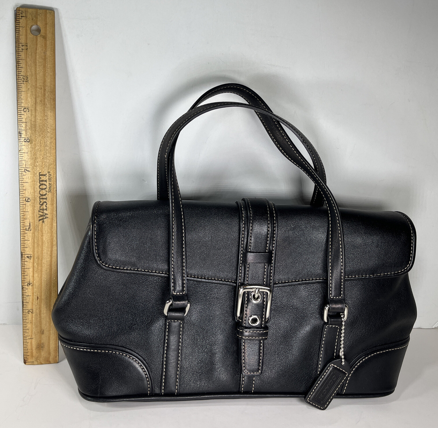 Coach Hamptons 9267 Vintage Black Leather Flap Satche… - Gem