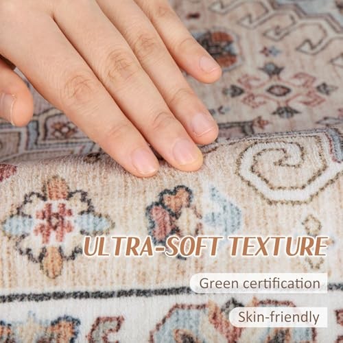 8x10 Area Rugs Living Room: Washable Boho Large Neutral Vintage Soft ...