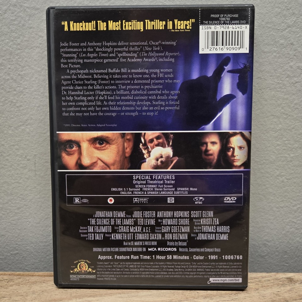 The Silence of the Lambs (DVD, 1991) Full Screen Jodie Foster Anthony ...