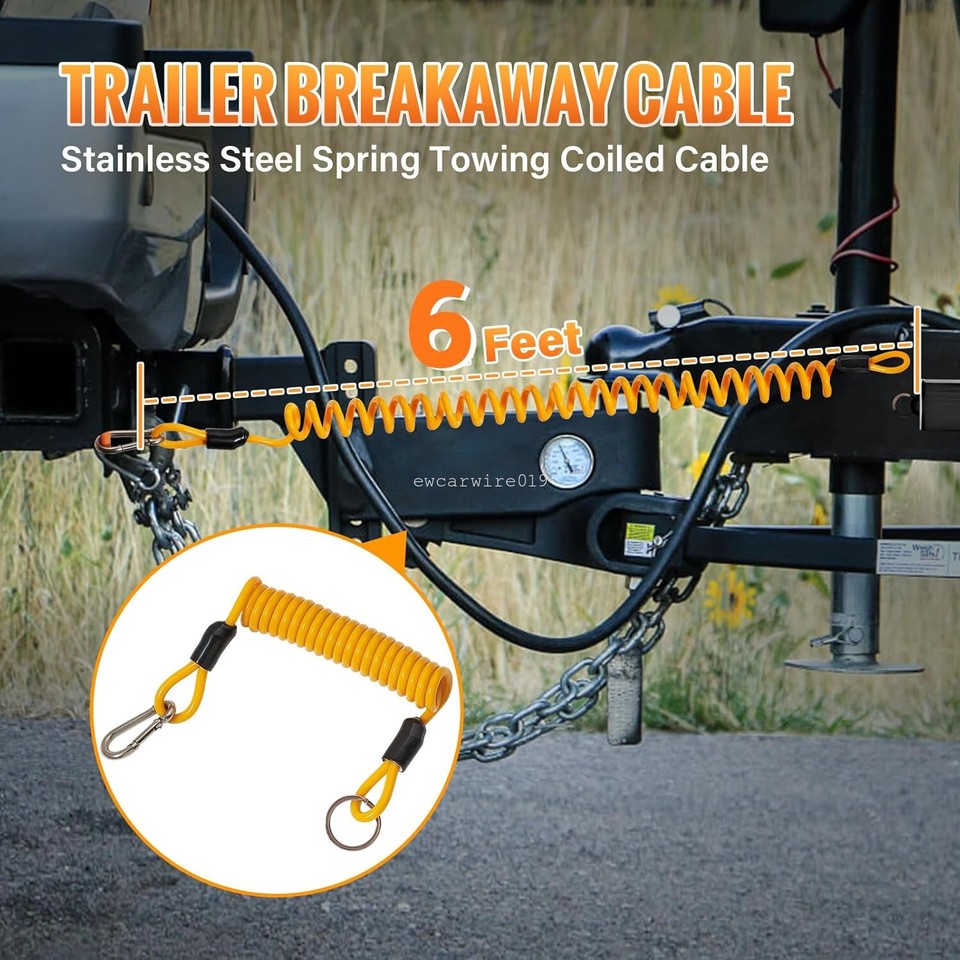 Trailer Breakaway Cable 5ft Coiled Spring Wire Anti-Lost RV Towing ...