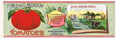 ORIGINAL TIN CAN LABEL 1910 VINTAGE MEIGS BELPRE OHIO & INDIANA COWS ...