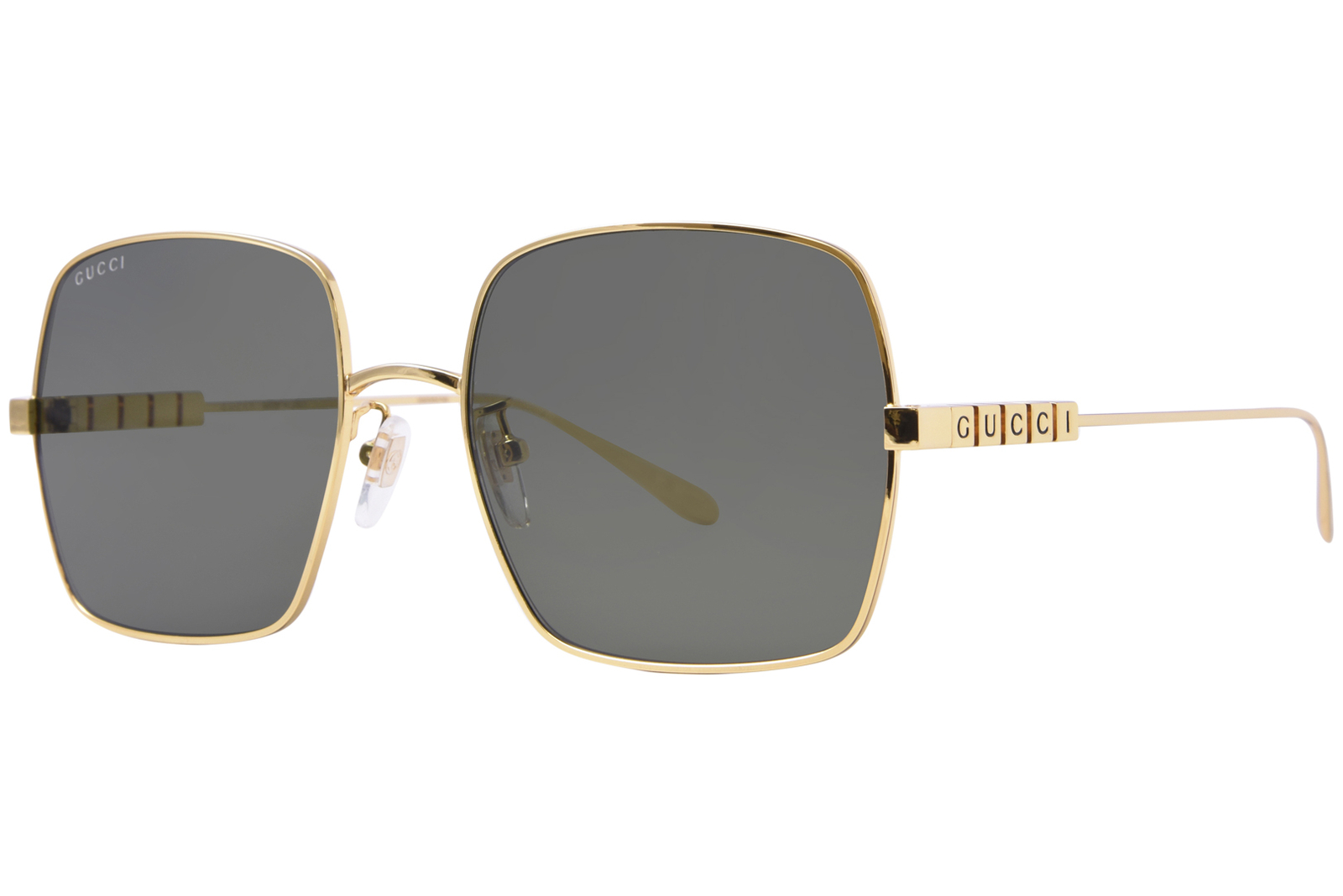 Gucci GG1434S 001 Sunglasses Women's Gold/Grey Rectangle Shape 57mm | eBay