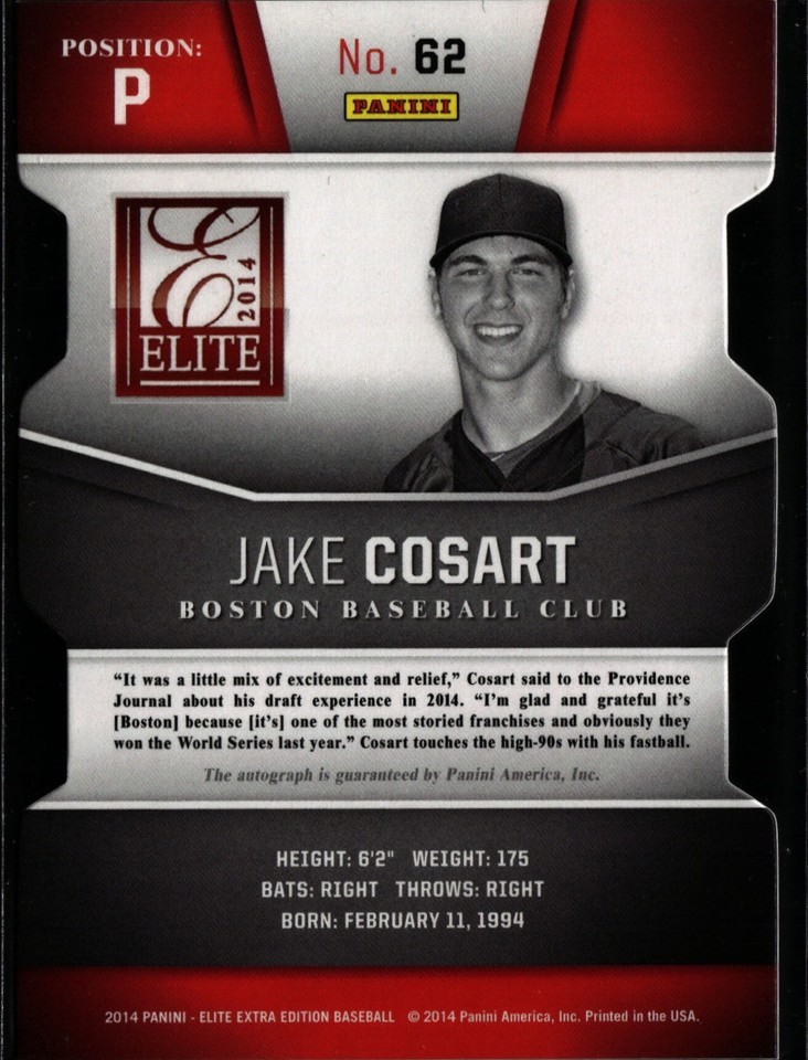 2014 Panini Elite Extra Edition #62 Jake Cosart Signatures Status Blue ...