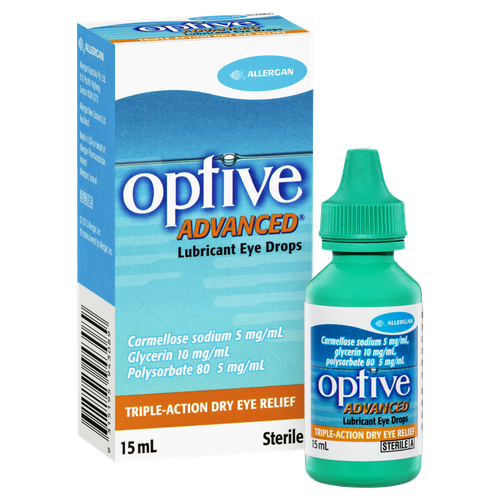 Optive Advanced Eye Drops 15mL Sterile Lubricant Triple-Action Dry Eye ...
