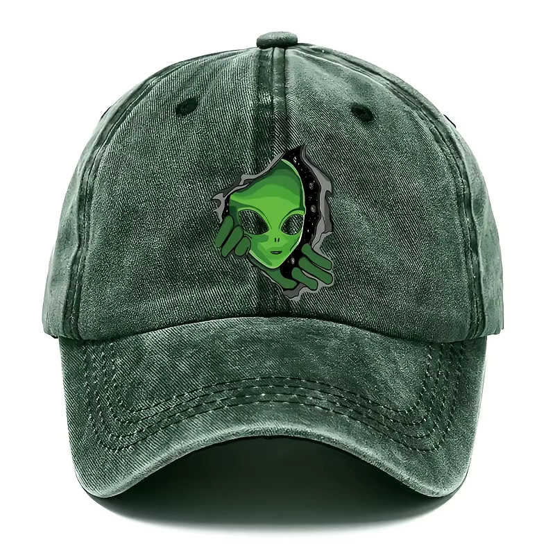 Alien UFO Monster Adjustable Baseball Cap Unisex Hat Distressed Washed ...