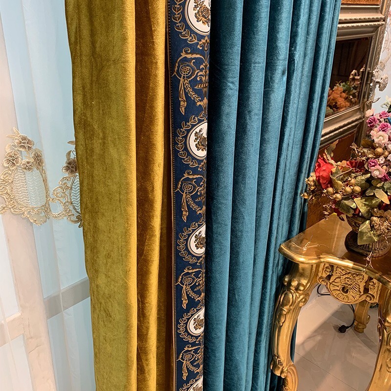 living room window fashion velvet blue cloth blackout curtain tulle ...