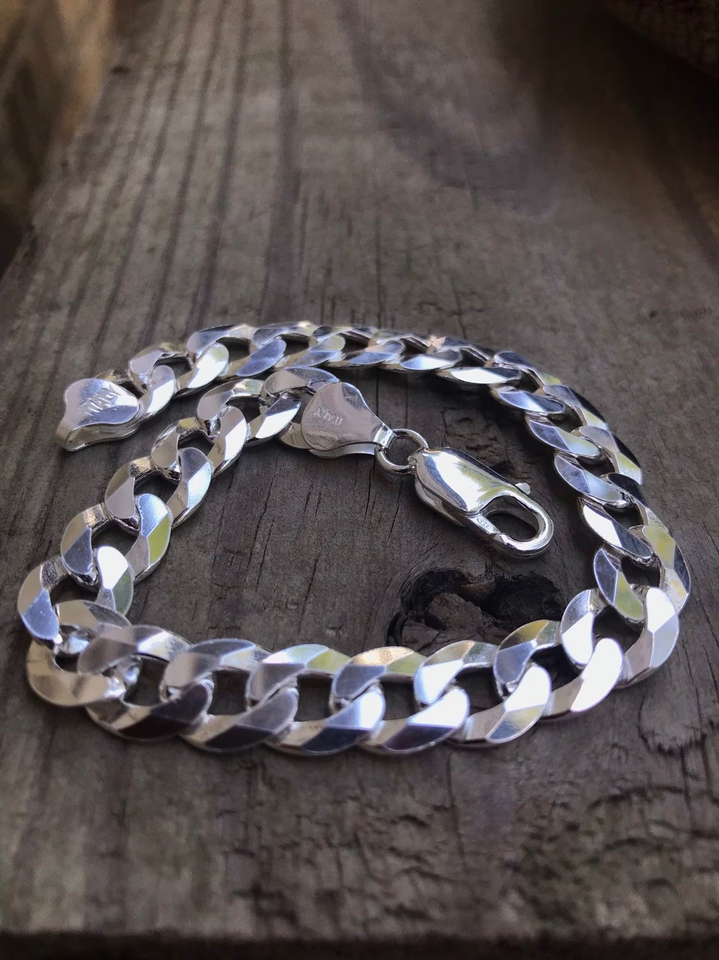 9" Italian 925 Sterling Silver 10mm wide Curb Link Chain Men's Women's ...