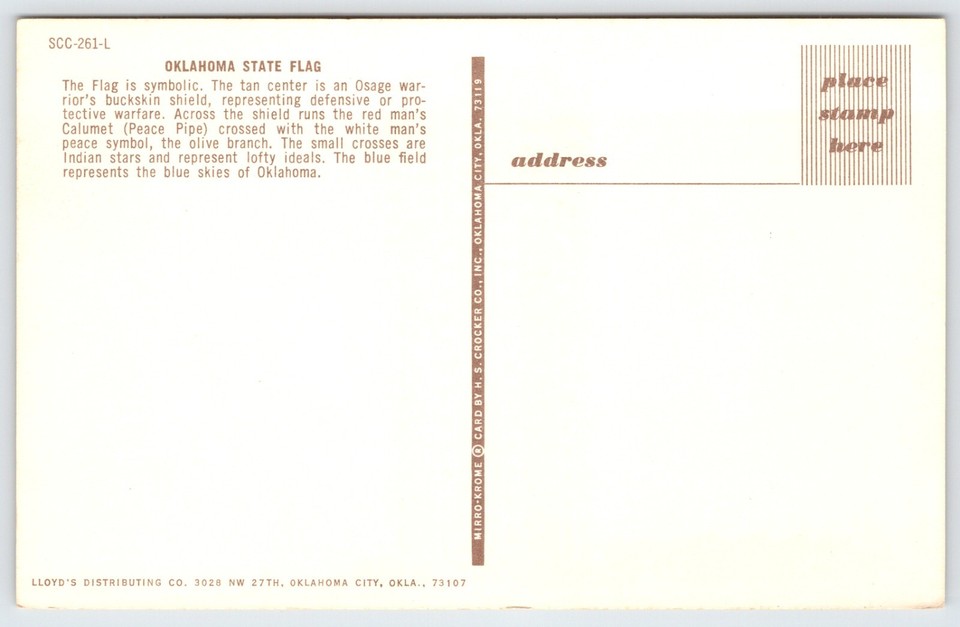 Postcard Oklahoma State Flag Osage Shield Peace Pipe, Oklahoma Unposted ...