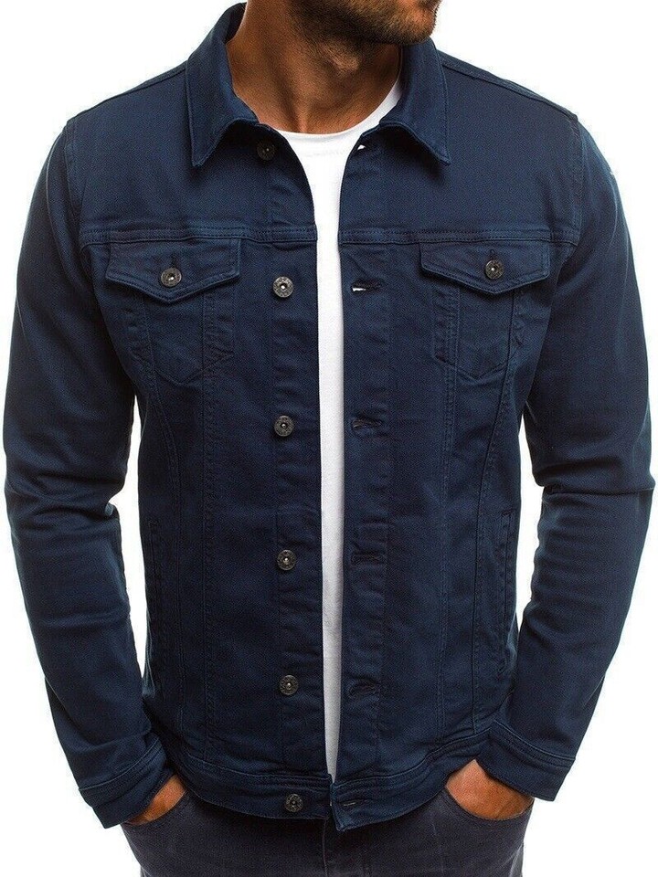 Men’s Premium Faded Cotton Jean Button Up Slim Fit Jacket | eBay