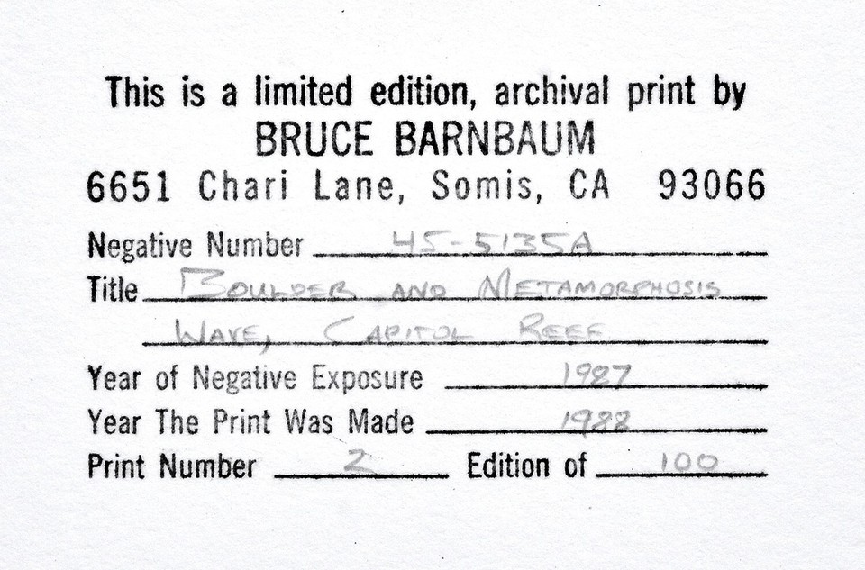 Bruce Barnbaum 1987 Boulder & Metamorphosis Wave - Capital Reef 16x20 ...