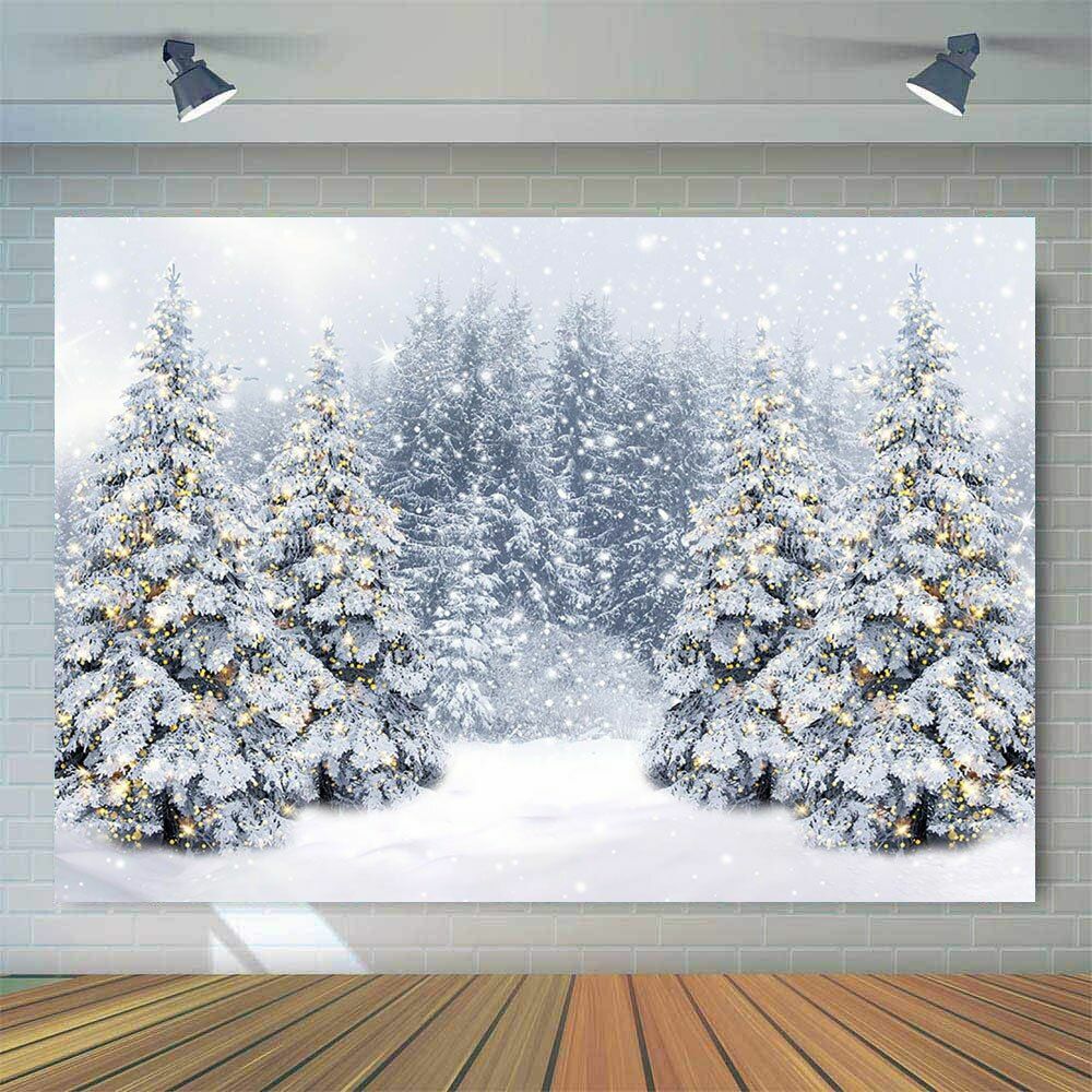 White Forest Snowfield Winter Christmas Photography Backdrop Portrait ...