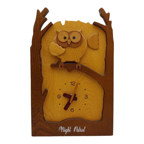 Solid Wood Owl Bird Wall Clock - 11" Brown Blonde Two Tone Retro ...