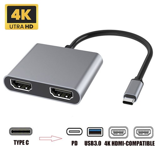 4K Type C to Dual HDMI-Compatible USB 3.0 PD Converter 4 in 1 Hub ...