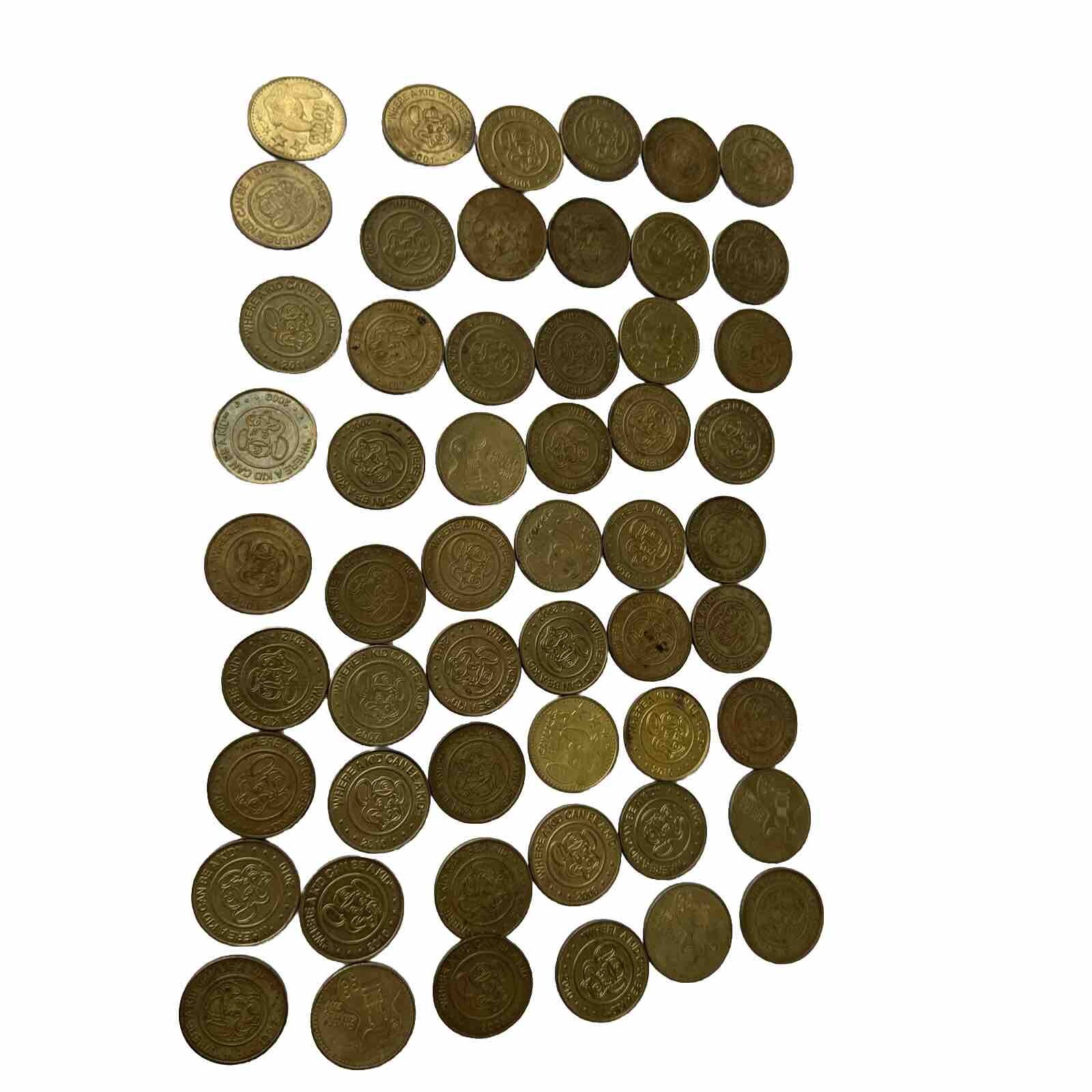 Chuck E Cheese Game Tokens Coins 1993-2014 Lot of 54 Circulated Coins ...