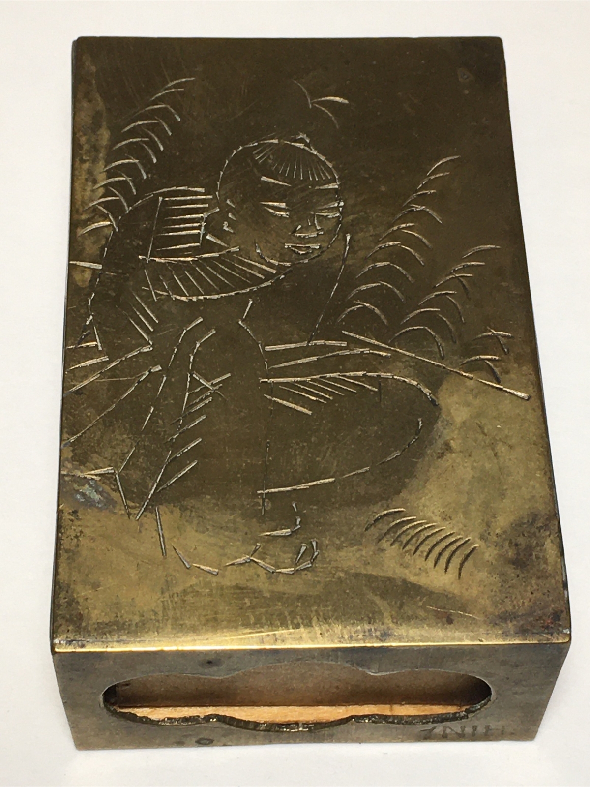 Vintage Matchbox Metal Match Holder Chinese Brass Box Striker ...