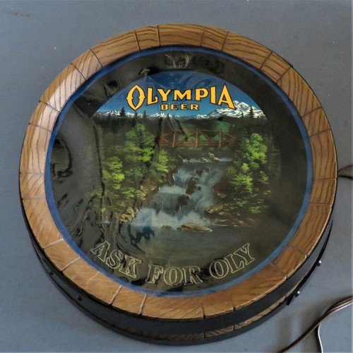 Vintage 1980 ASK FOR OLY OLYMPIA Beer Barrel Motion Sign WORKS PERFECT ...