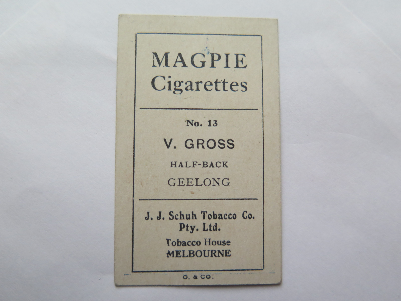 MAGPIE CIGARETTES V GROSS GEELONG FOOTBALL CLUB VFL 1920s J J SCHUH TOB ...