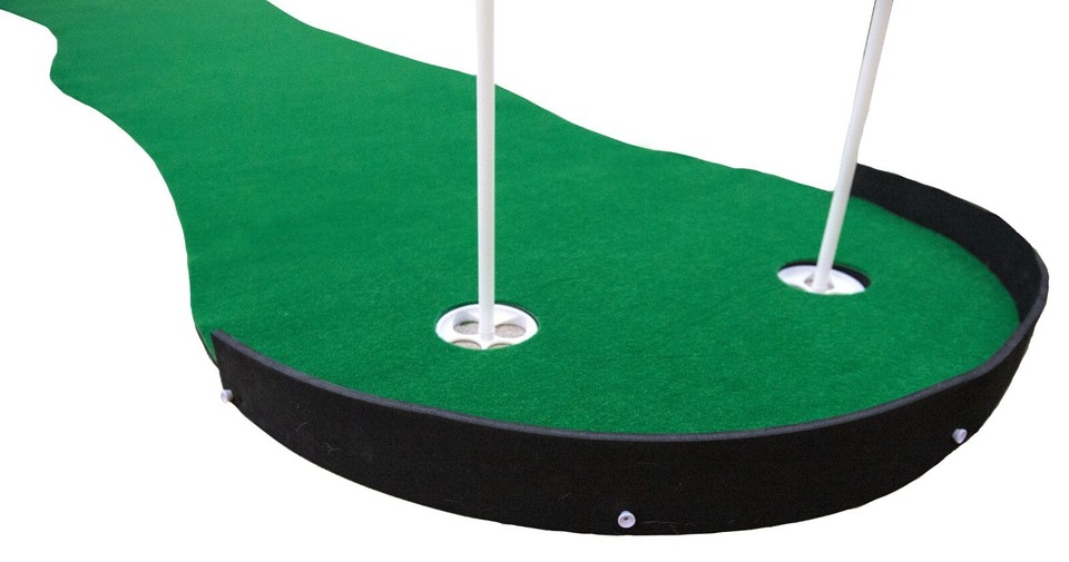 XL Golf Putting Green - 10.5ft x 3ft - Mat w/ Backstop + Real Flags ...
