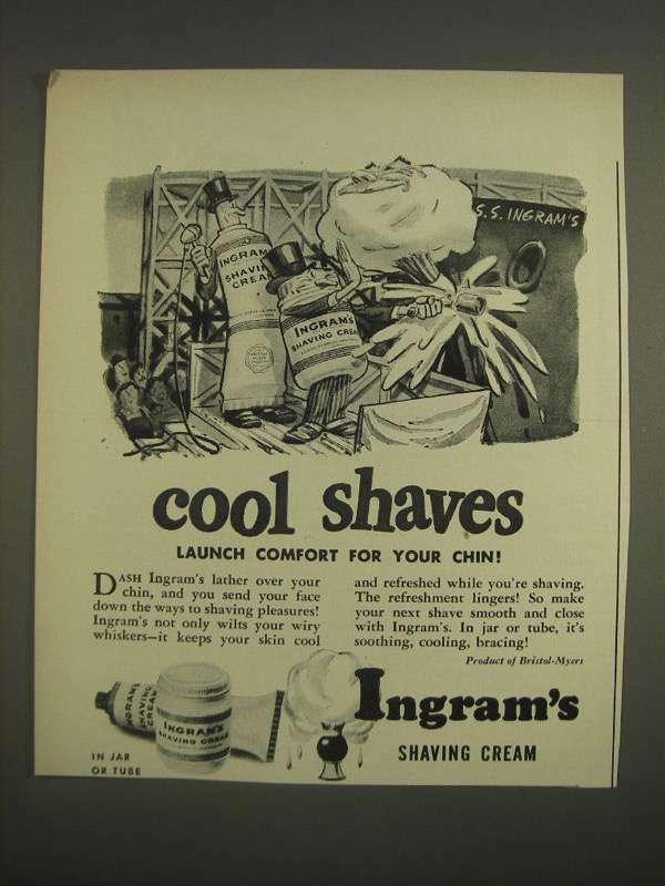 1944 Ingram's Shaving Cream Ad - Cool shaves launch comfort for your ...