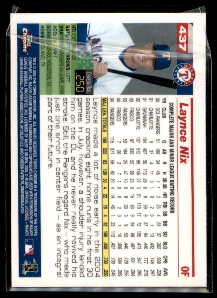 2005 TOPPS CHROME LAYNCE NIX TEXAS RANGERS #437 | eBay