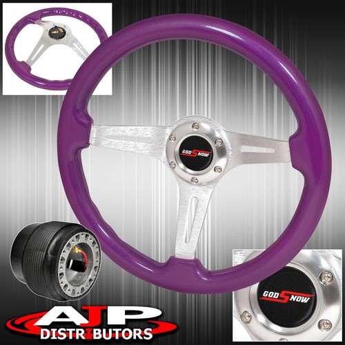 Adapter For 89-05 Eclipse + Purple Wood Silver Aluminum Center Steering ...