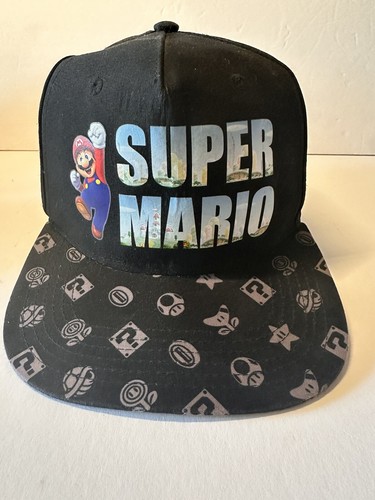 NINTENDO SUPER MARIO Hat Cap Youth Kids OSFM Snap Back Black Spell Out ...