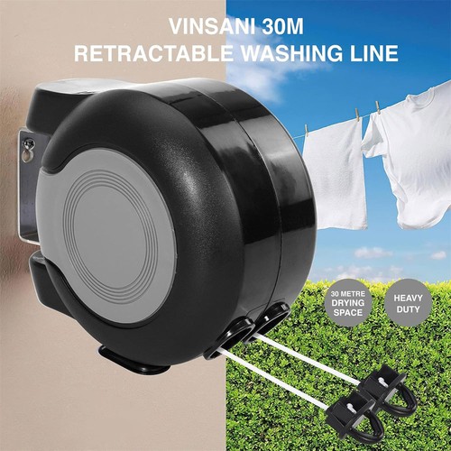 30m Retractable Clothes Reel Double Washing Line Wall Mounted Outdoor ...